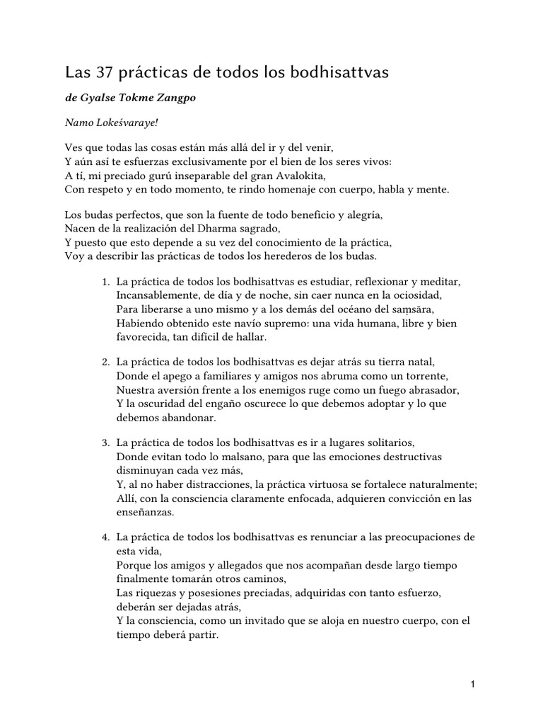 Las 37 Prácticas de Todos Los Bodhisattvas | PDF | Bodhisattva | Amor