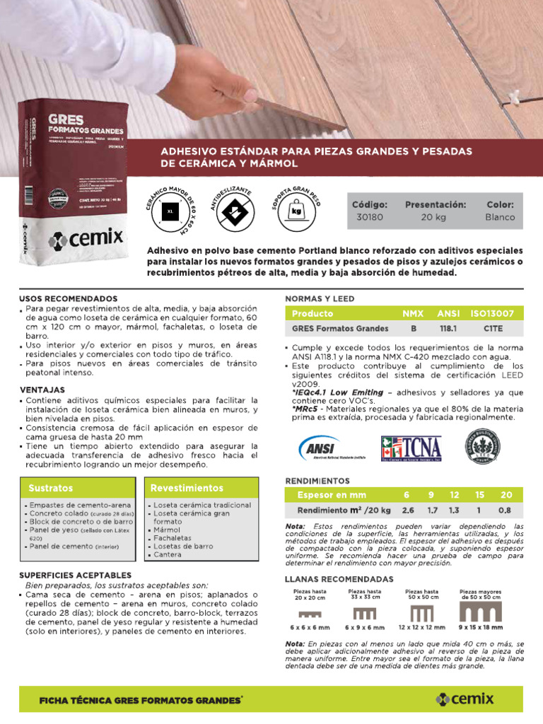 Cemix Adhesivo Gres Formatos Grandes | PDF