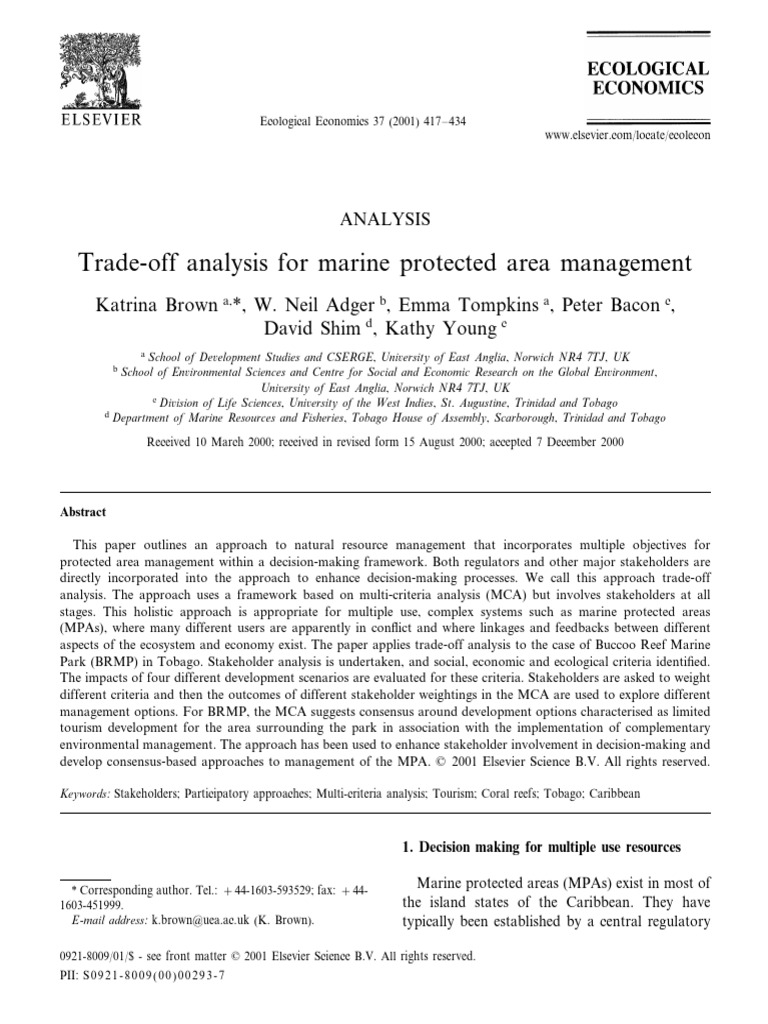 Trade Off Analysis For Marine Protected Area Management Pdf Eutrophication Coral Reef