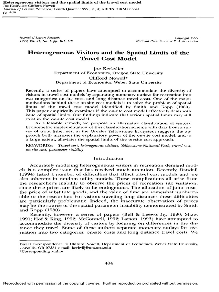 Heterogeneous Visitors and The Spatial Limits of The Travel Cost Model | PDF | Foreign Language ...