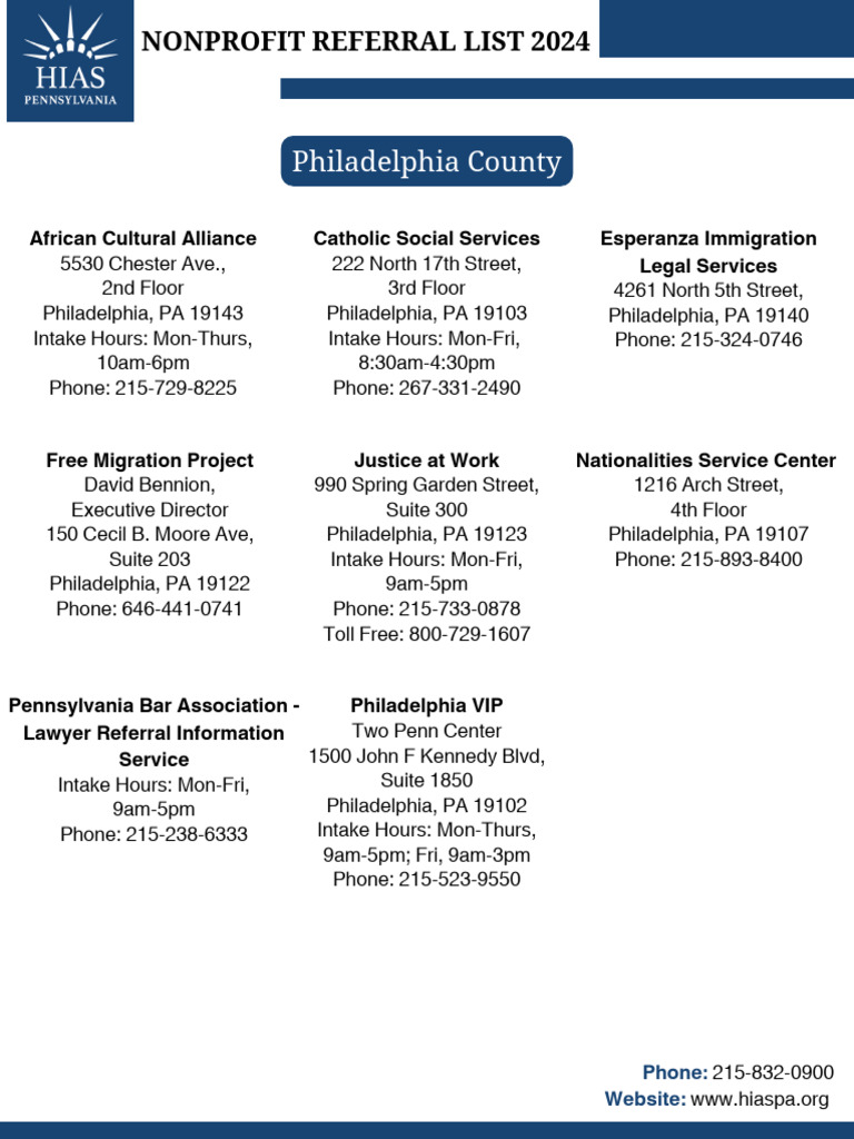 NonProfit Referral List 2024 | PDF | Philadelphia | Immigration