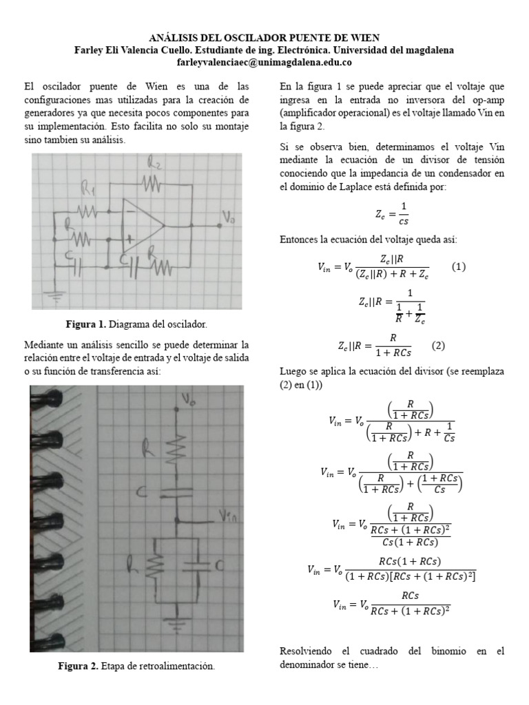 Análisis Del Oscilador Puente de Wien | PDF | Ingeniería Electrónica | Electrónica