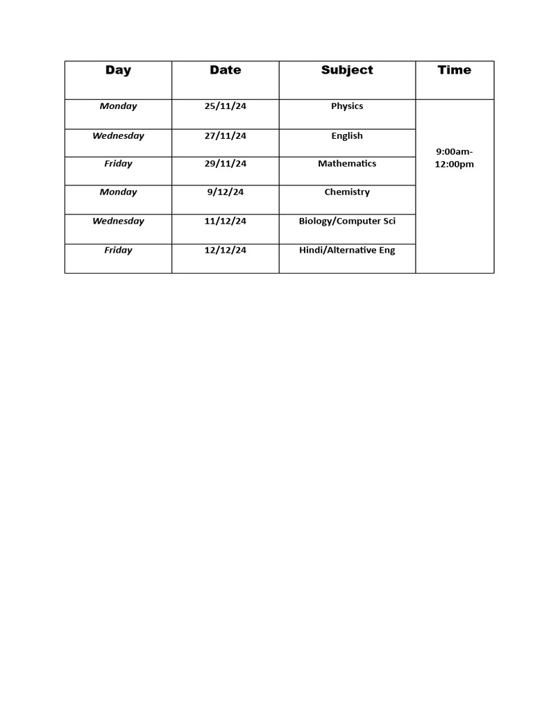 2024 Exam Schedule by Subject | PDF