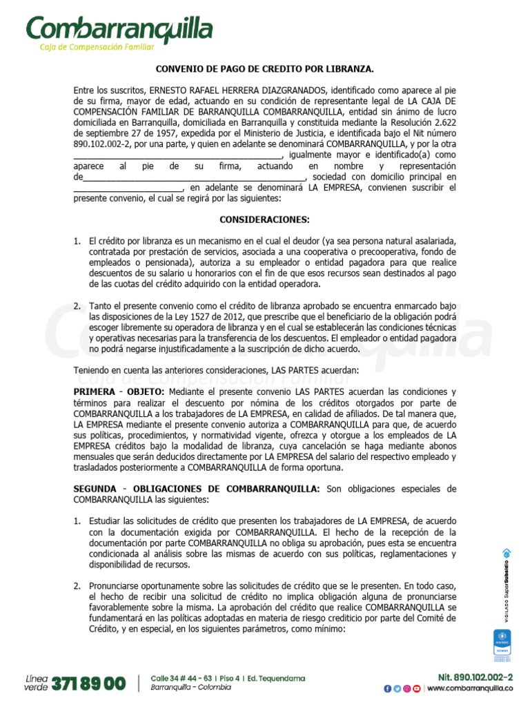 Convenio de Pago por Libranza | PDF | Pagos | Crédito