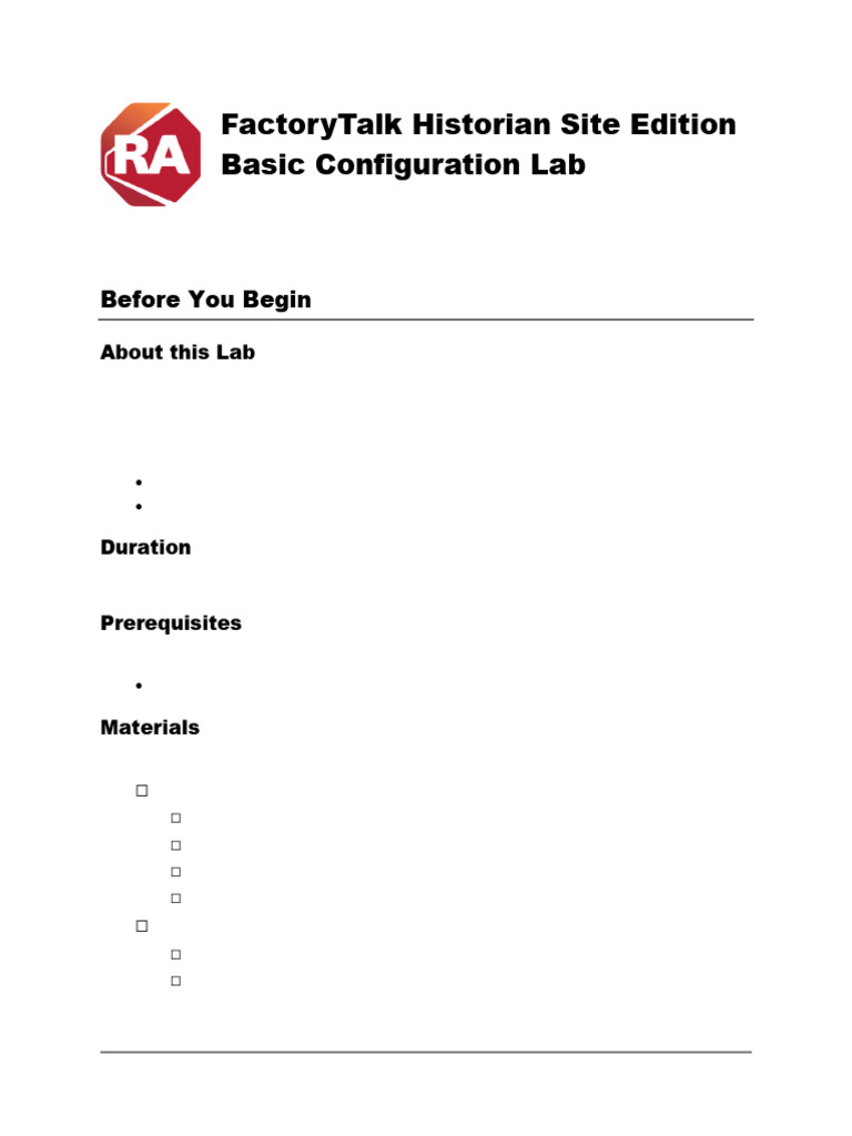 FactoryTalk Historian SE Basic Configuration Lab | PDF | Data Compression | Command Line Interface