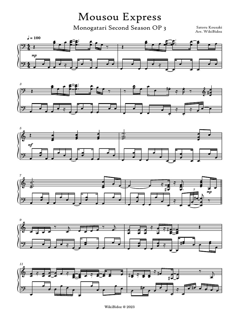 Monogatari Second Season OP 3 - Mousou Express | PDF