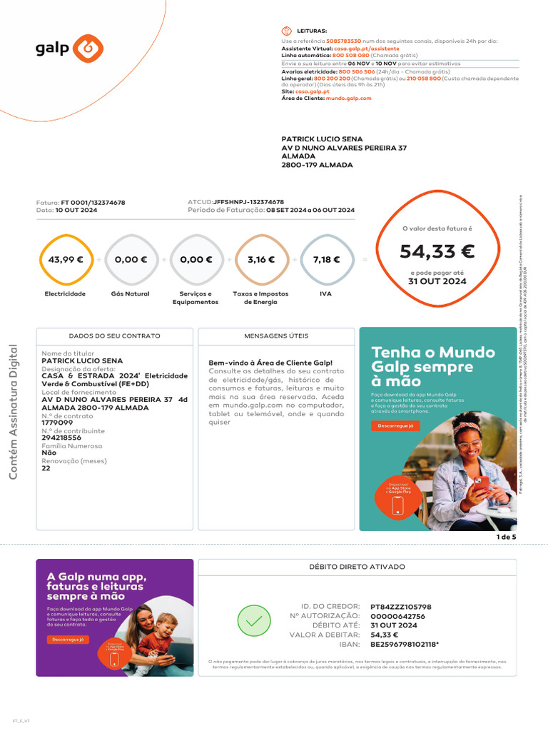 Fatura - Outubro Energia Galp | PDF | Imposto sobre Valor Agregado (IVA) | Impostos