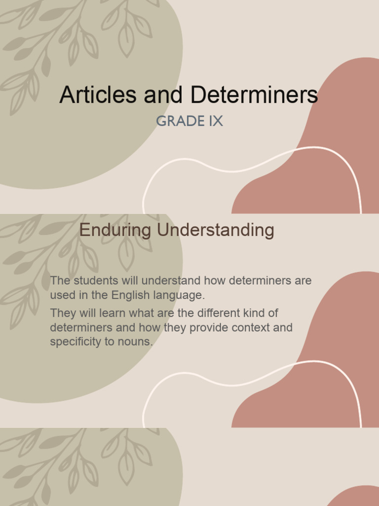 Articles and Determiners - Google Slides | PDF | Noun | Syntactic ...