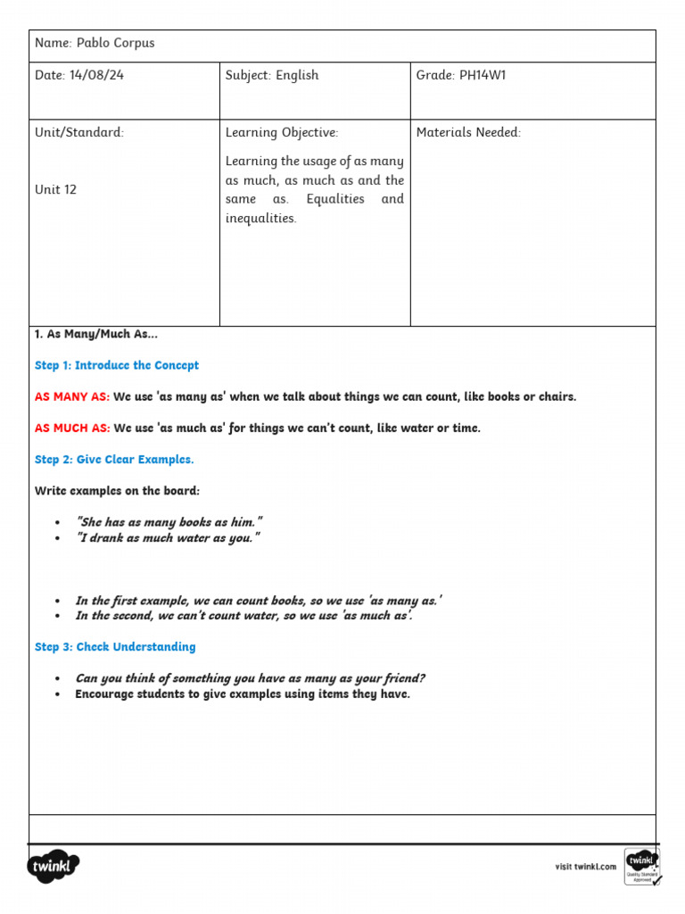 Lesson Plan 14-08-24 PH14W1 | PDF | Cognitive Science | Behavior Modification