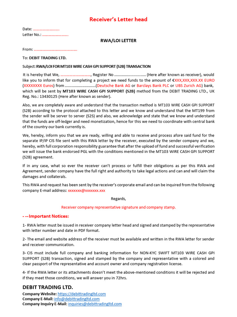 Rwa-Swift MT103 Wire Cash Transaction-Template-1 | PDF | Banks | Banking