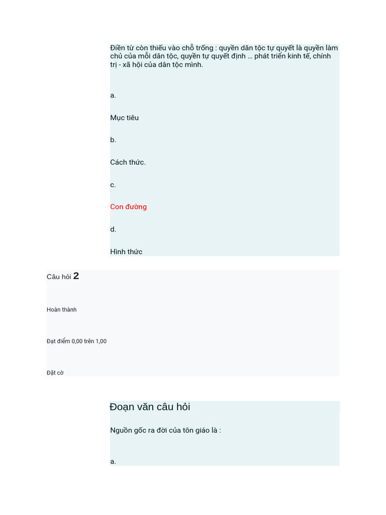 trắc nghiệm cnxhkh c6 | PDF