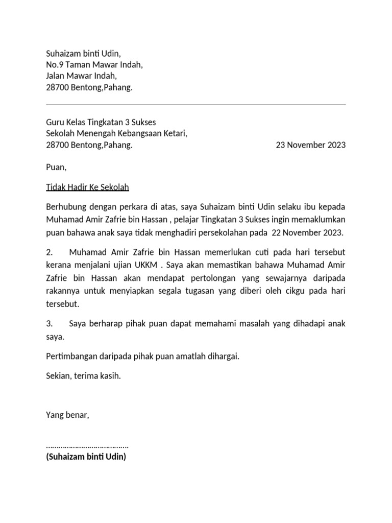 Surat Rasmi Sekolah 2 - Contoh - My | PDF