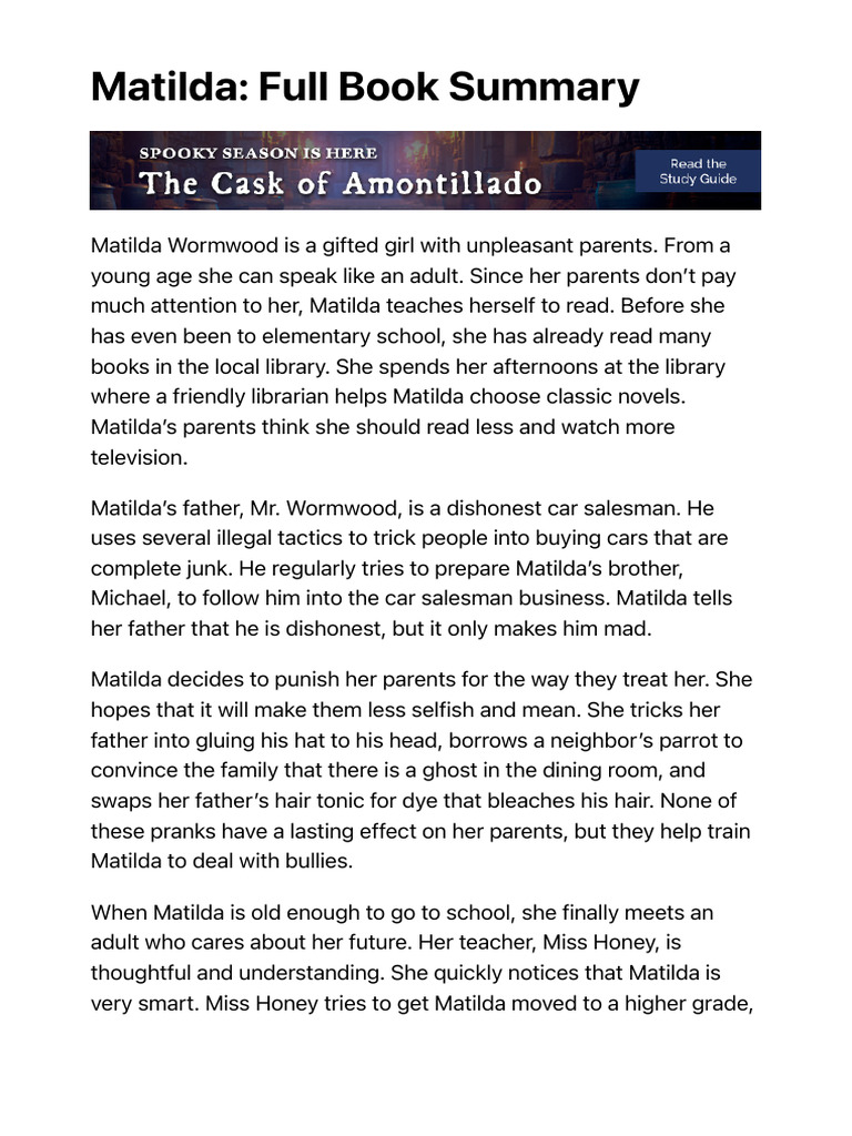 Young Readers' Delight: Matilda's Tale | PDF