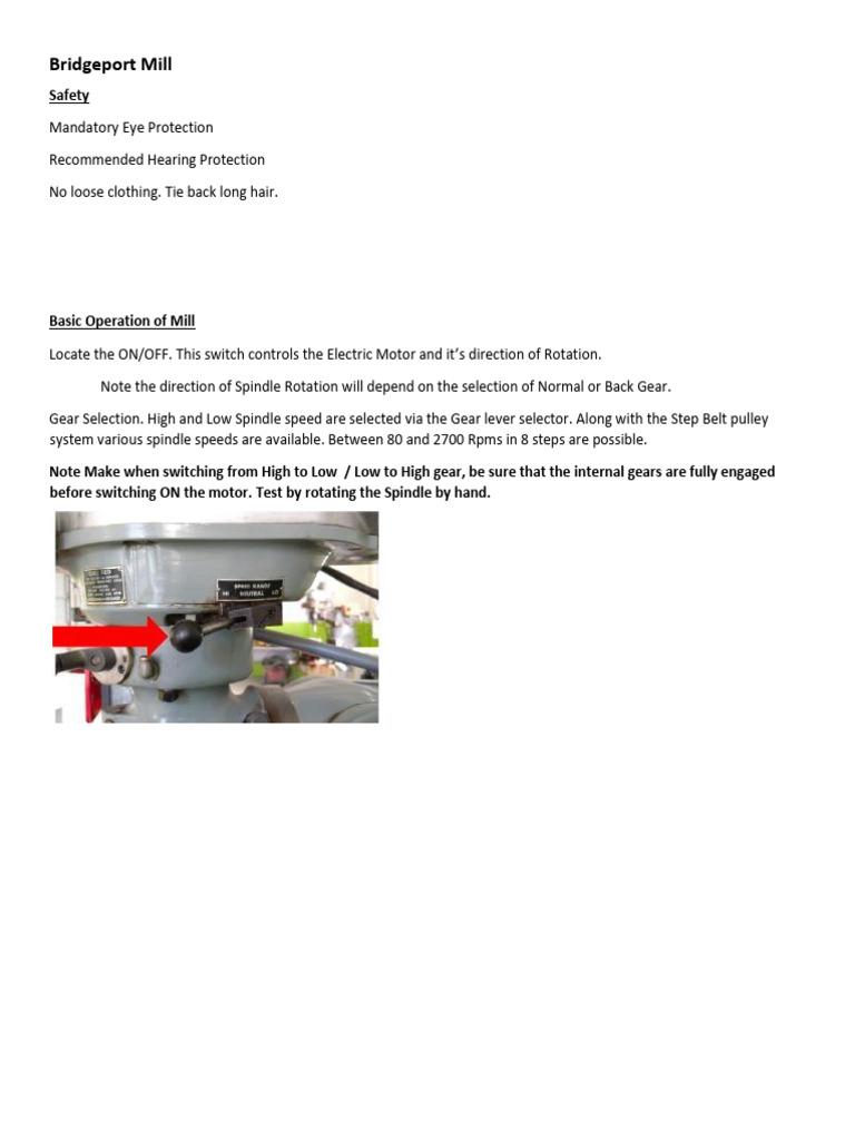 Bridgeport Mill Safety and Basic Operation | PDF | Drill | Equipment