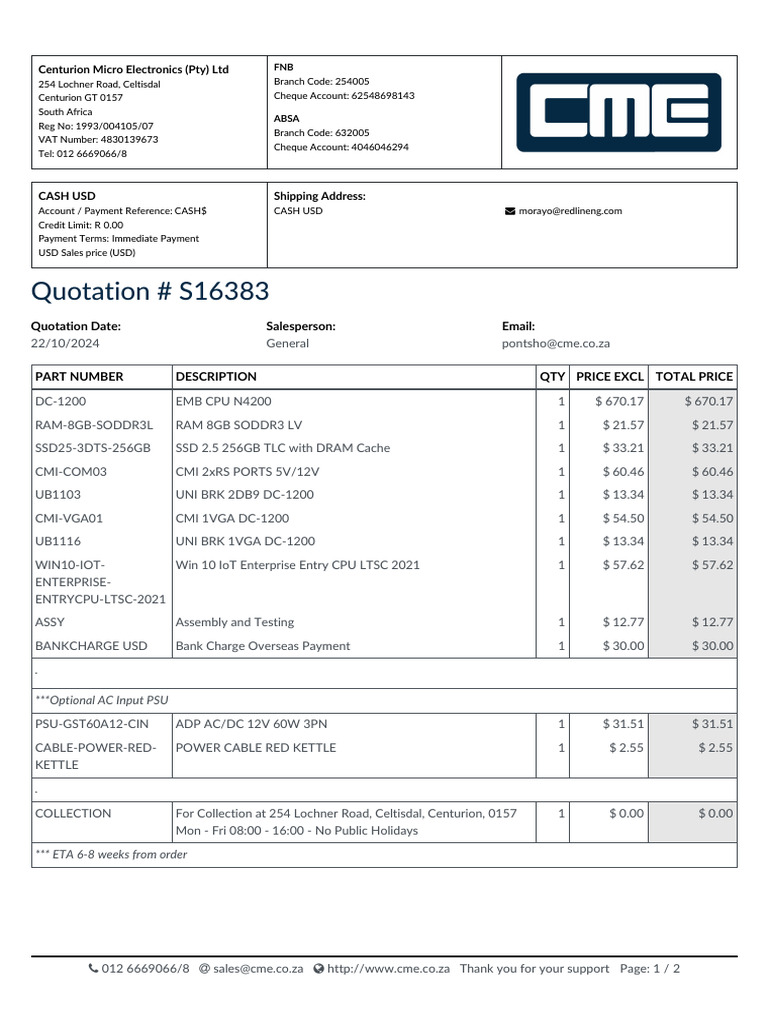Quotation - S16383 | PDF | Computer Data | Computer Data Storage