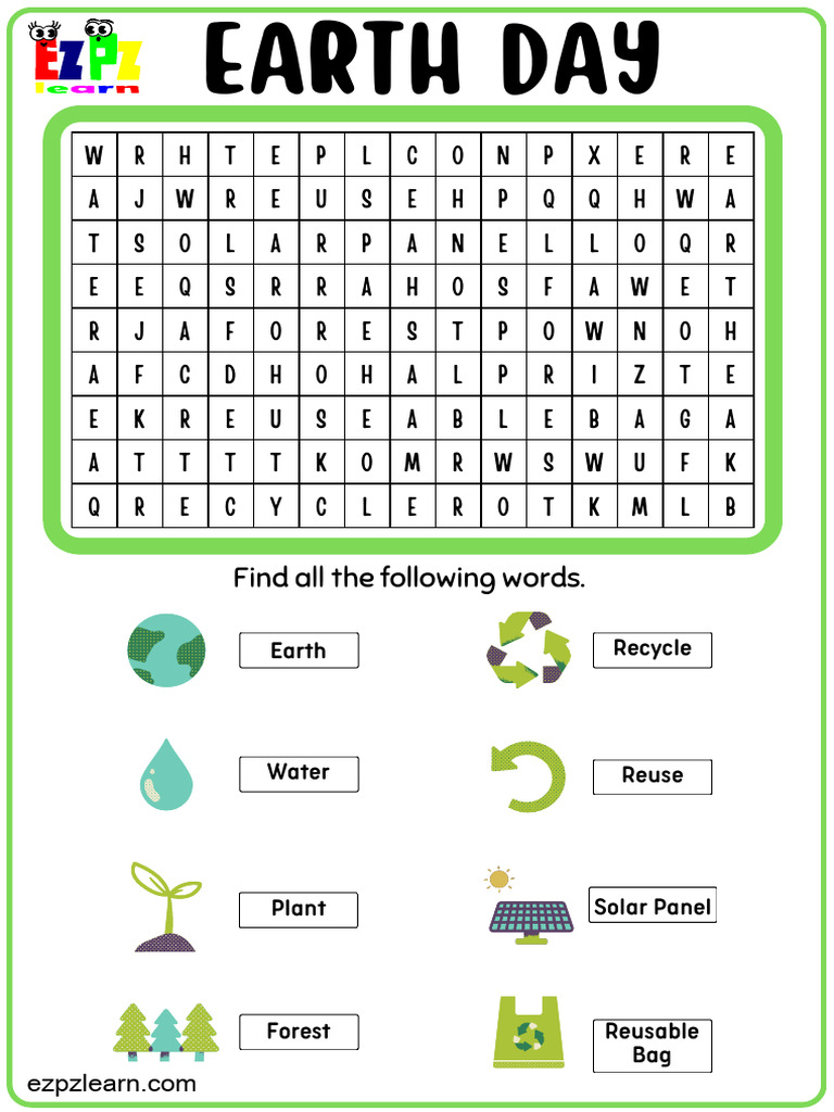 Earth Day Word Search For Kids 8 Words | PDF