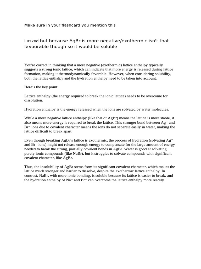 Enthalpy of Solution Important Note | PDF