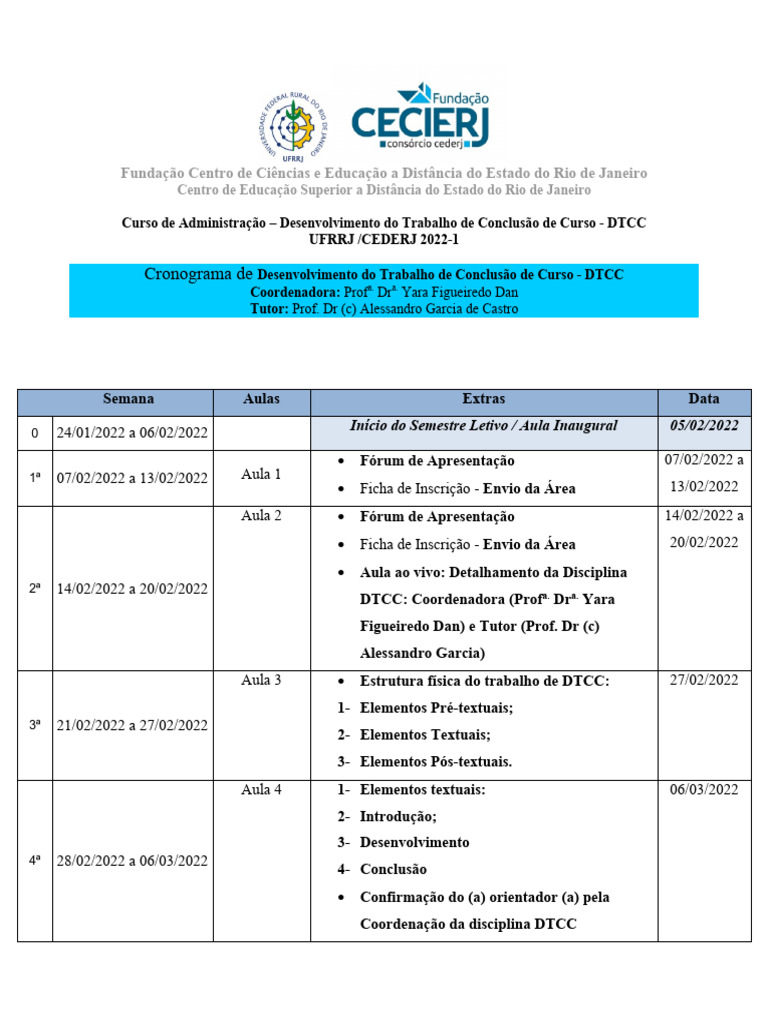 Cronograma DTCC 2022-1 Semestral | PDF | Arte Cronograma DTCC 2022-1 Semestral | PDF | Arte