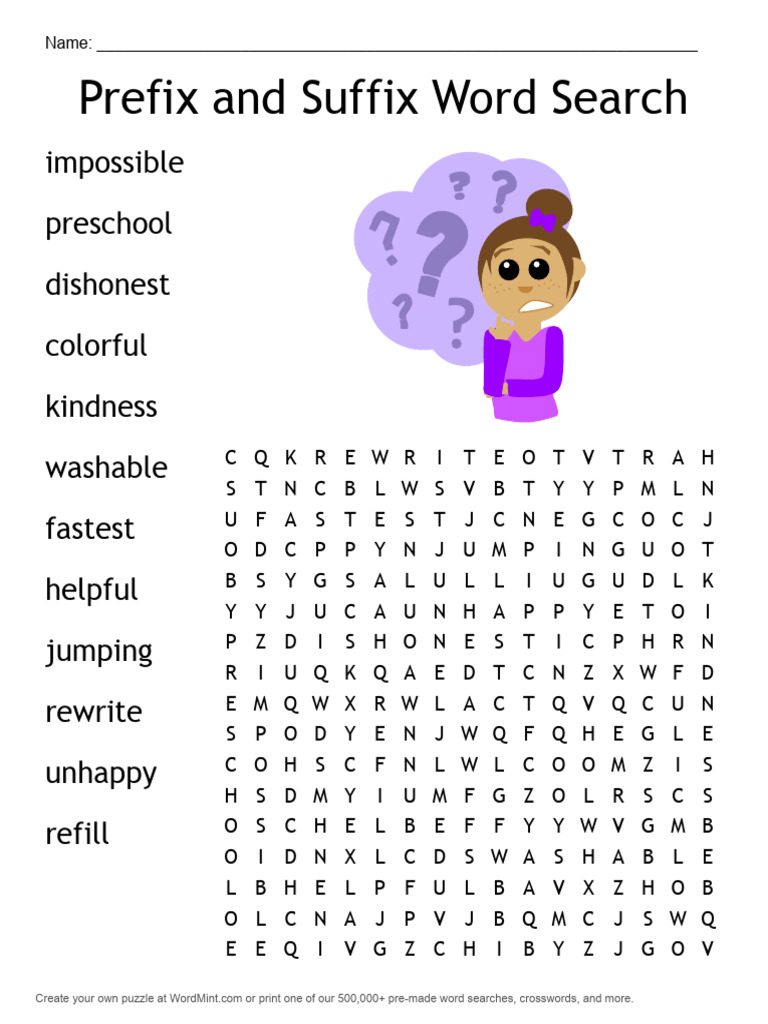 Prefix - and - Suffix - Word - Search - 4b335 - 62f7bd4e 8 Ano | PDF