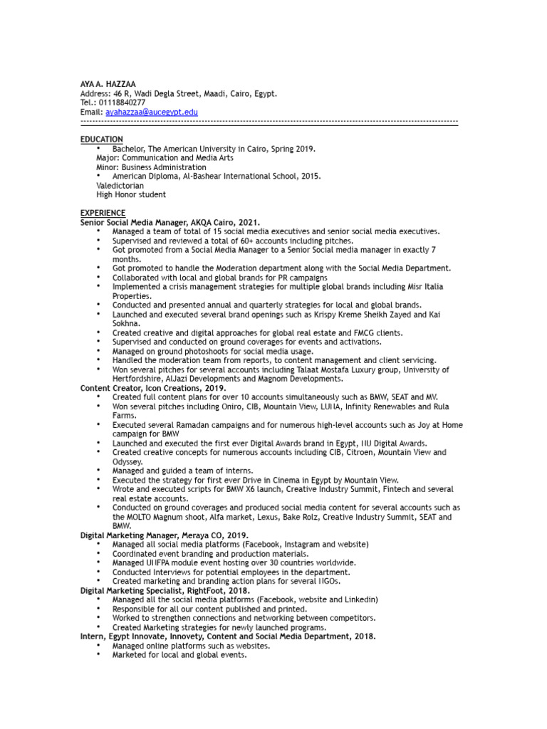 Aya Hazzaa CV | PDF