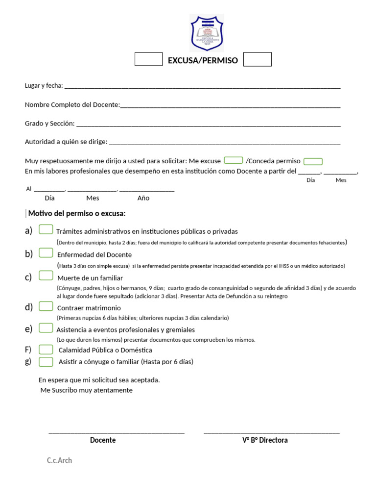 Formato de Excusa 2019 | PDF