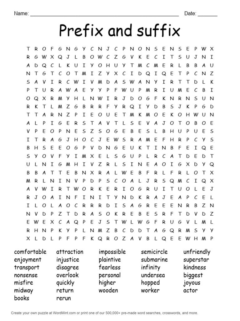 Prefix and Suffix Word Search | PDF | Word Puzzles | Puzzles