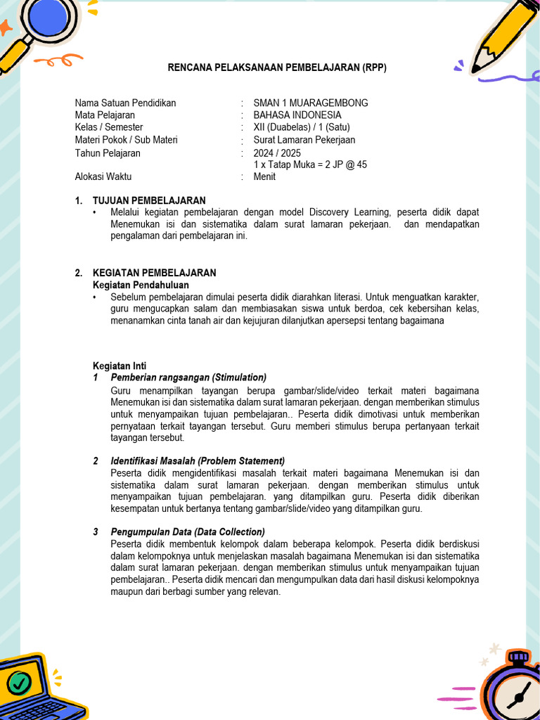 RPP Menemukan Isi Lamaran Kerja | PDF