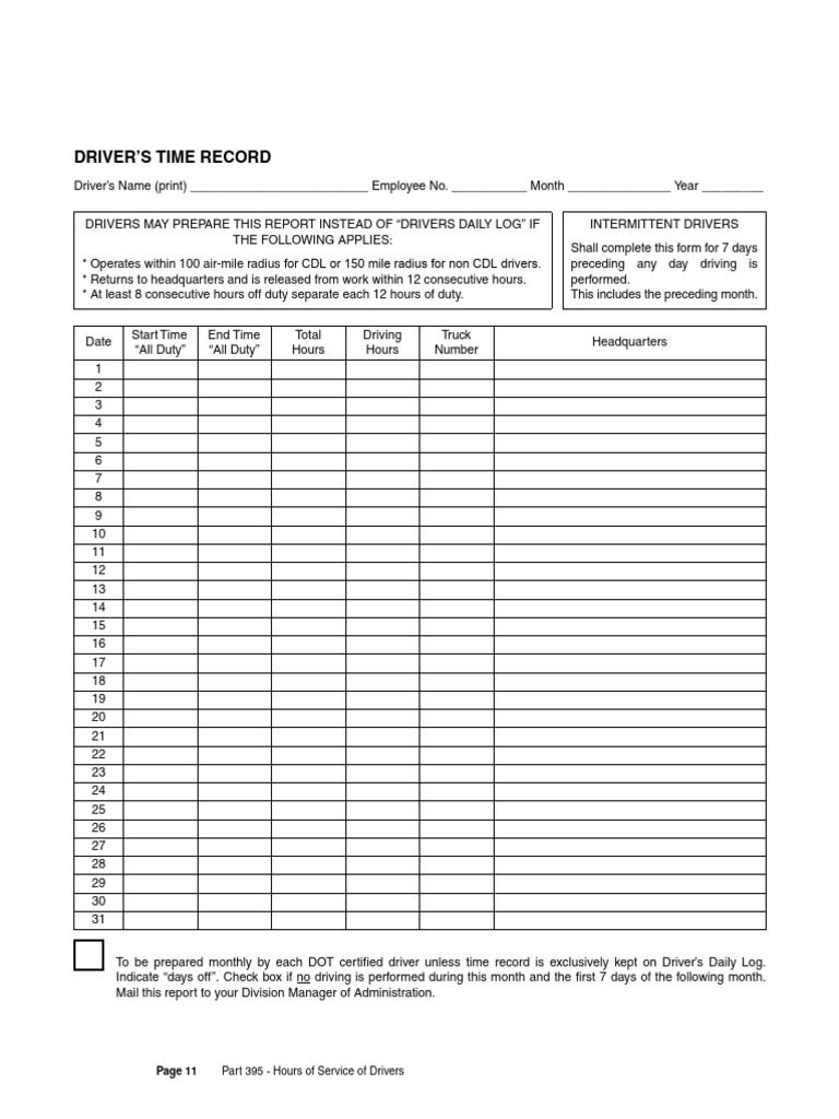 Driver Time Record Guidelines | PDF