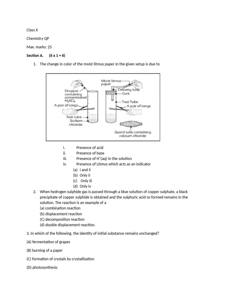 Class X Chem QP Vol - 1 | PDF | Chemical Reactions | Acid