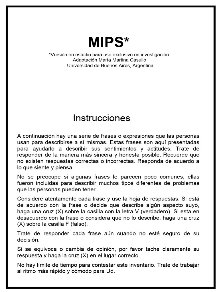 MIPS Cuadernillo | PDF | Sicología