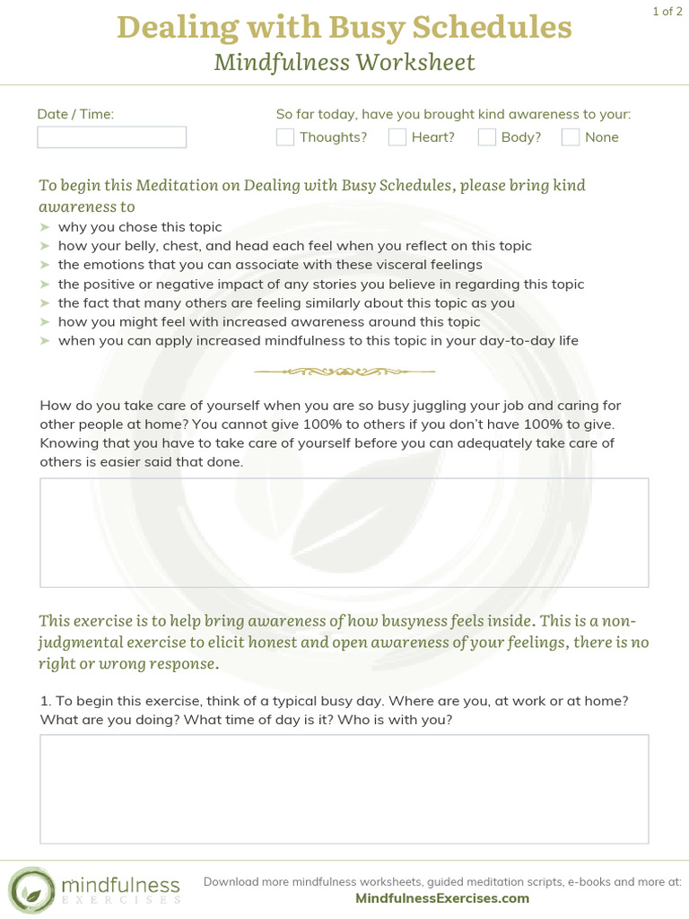Dealing With Busy Schedules | PDF | Feeling | Mindfulness
