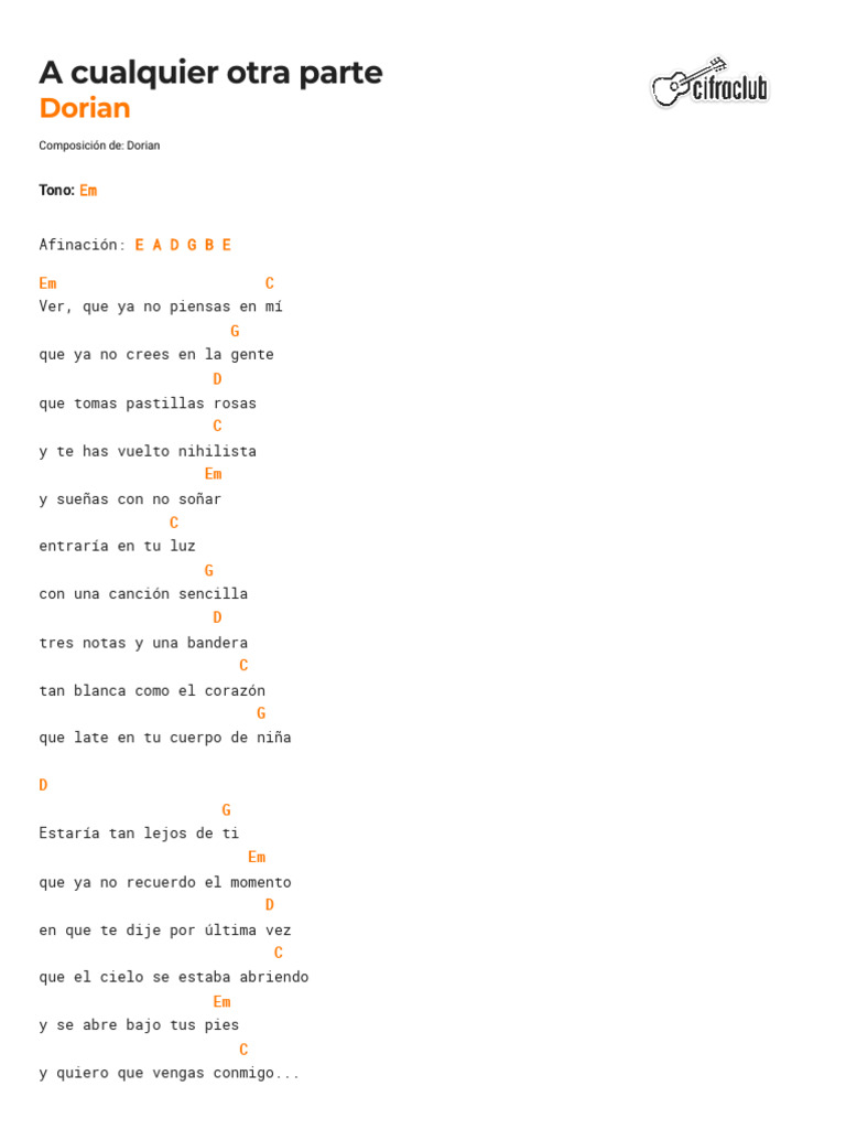 Cifra Club - Dorian - A Cualquier Otra Parte | PDF