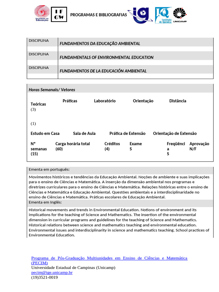 Programa Da Disciplina Atualizado EC760 | PDF | Pedagogia | Ensino