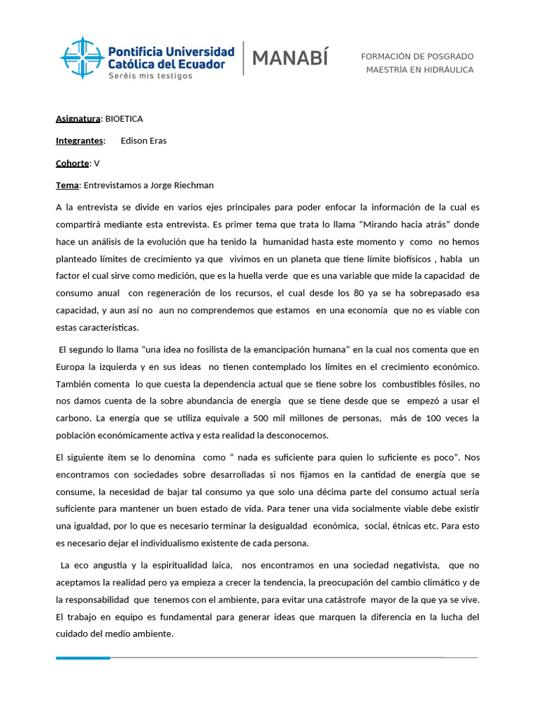 Entrevista de Jorge Riechaman - EDISON ERAS | PDF | Sociedad | Vida