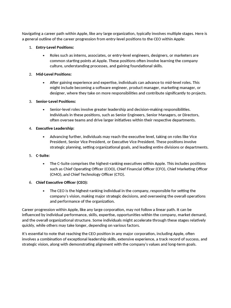 Apple Career Progression Overview | PDF | Business | Leadership