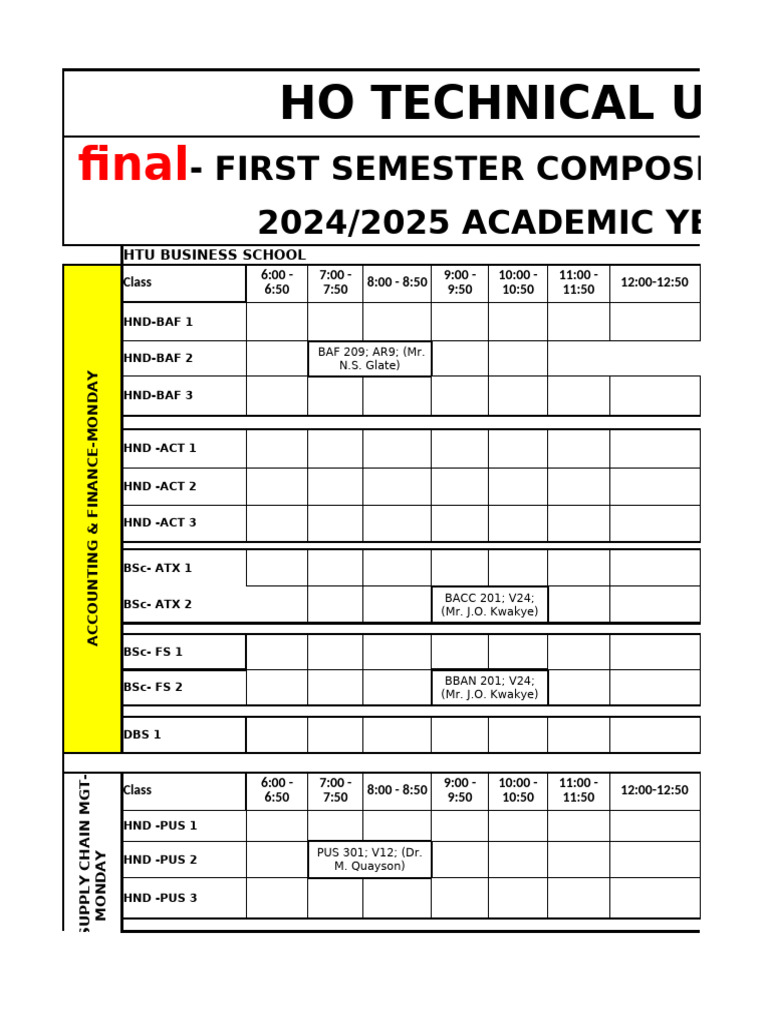 Final 2024-2025 Teaching Timetable | PDF