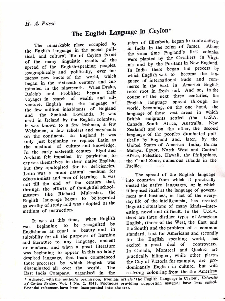 The English Language in Ceylon - Passe | PDF
