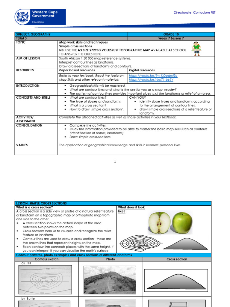 Geography Grade 10 Term 3 Week 7 - 2020 | PDF | Contour Line | Map