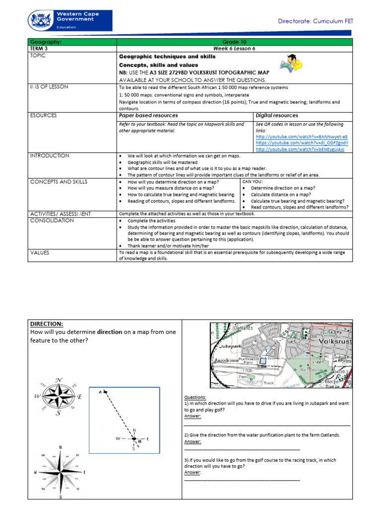 Grade 10 Geography: Map Skills Guide | PDF | Compass | Contour Line