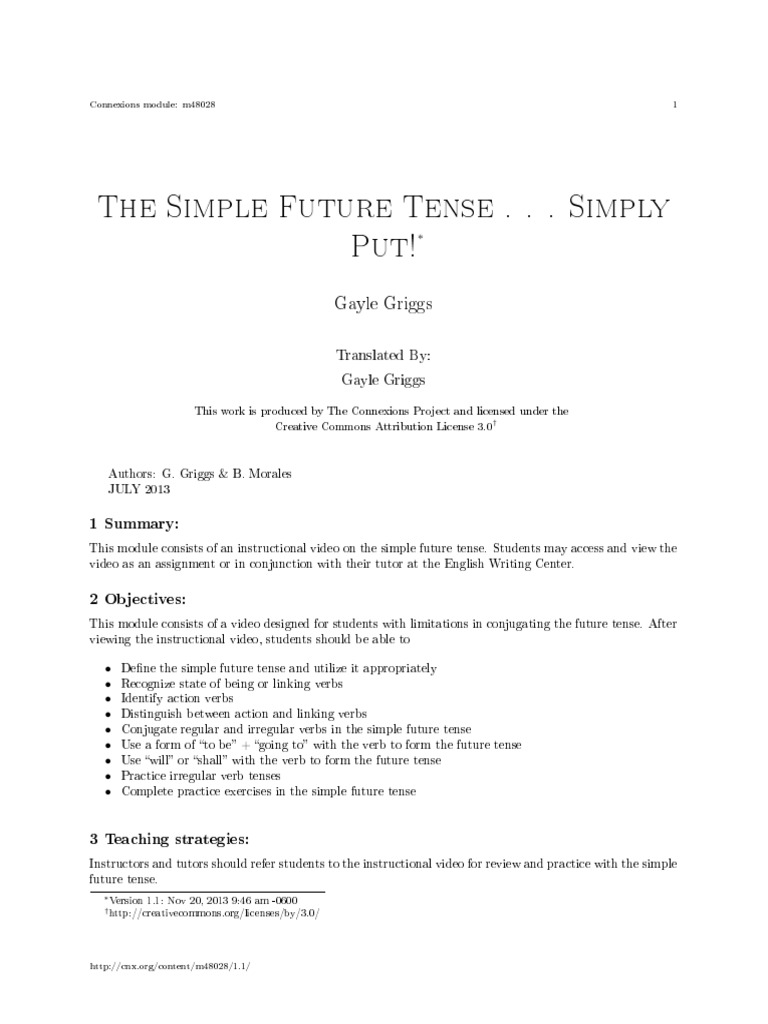 The Simple Future Tense Simply Put 1 | PDF | Grammatical Tense | Syntax
