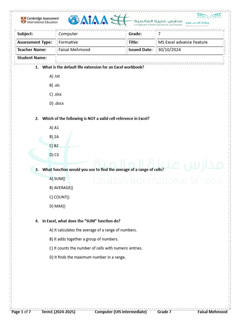 Chapter 3 MS Excel Advance Feature Worksheet 1 | PDF | Microsoft Excel ...