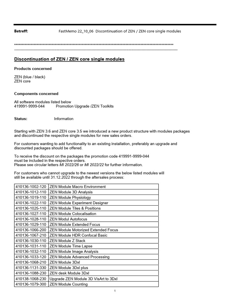 Discontinuation of ZEN Core Single Modules | PDF | Modular Programming | Computing
