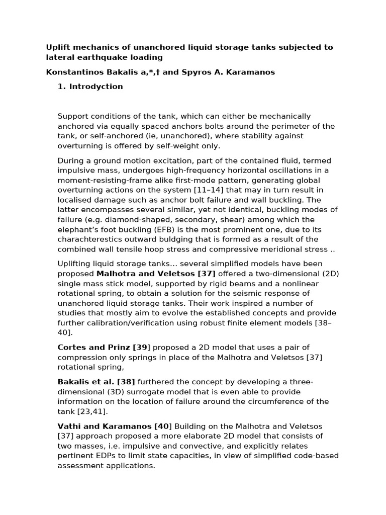 1 - Uplift Mechanics of Unanchored Liquid Storage Tanks Subjected To ...