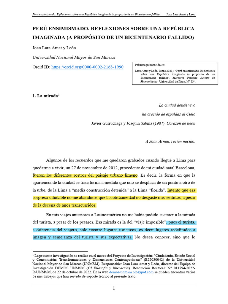 Perú Ensimismado - Lara Amat y León, Joan (2023) | PDF | Lima | Perú