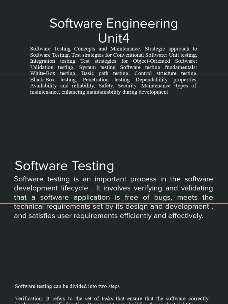 Software Engineering Unit4 | PDF | Software Testing | Unit Testing