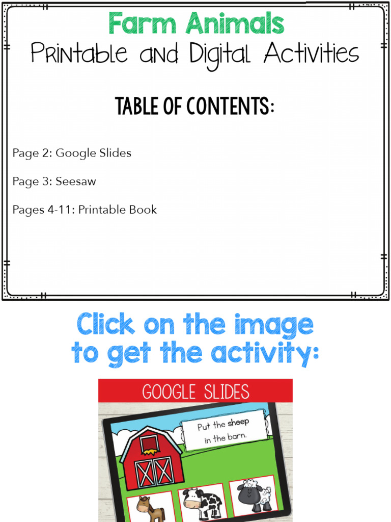 Animals in The Barn Printable and Digital Pack | PDF