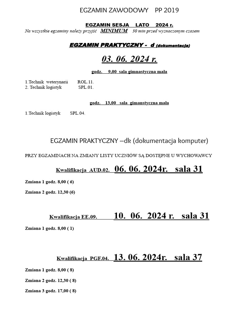 2024 Lato Harmonogram Stronagablota | PDF