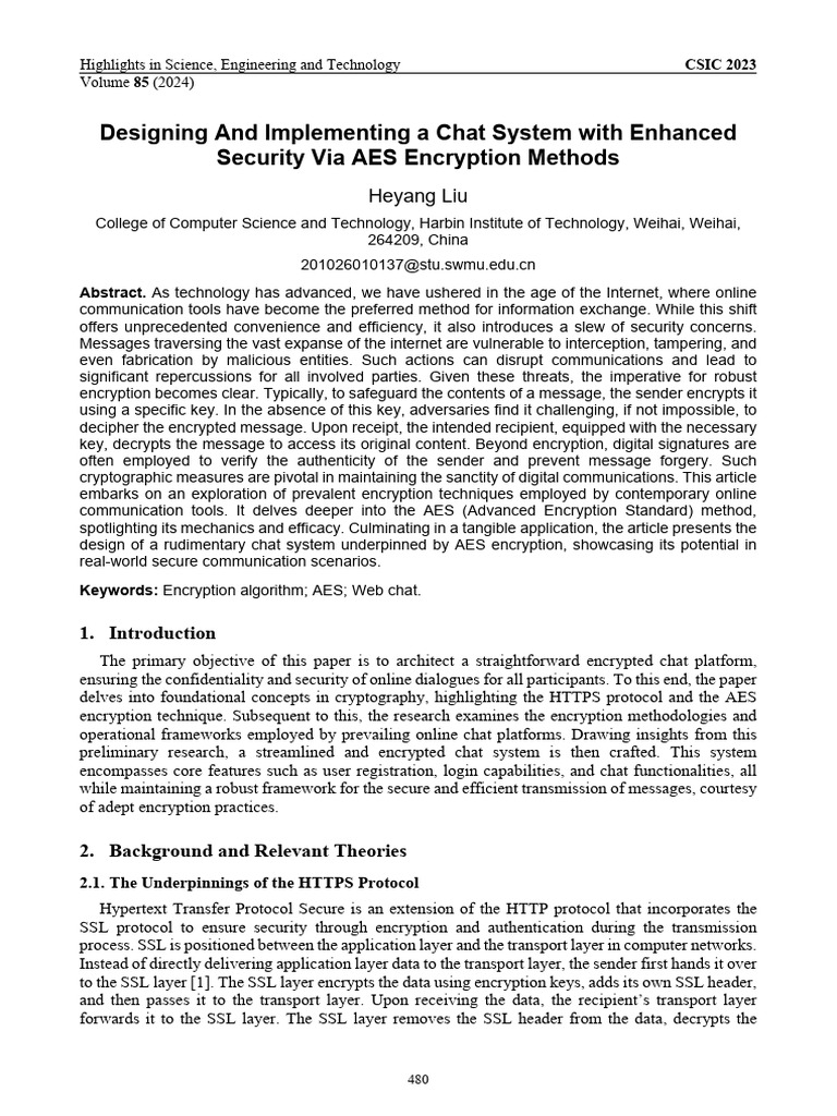 Designing and Implementing A Chat System With Enha | PDF | Encryption | Public Key Cryptography