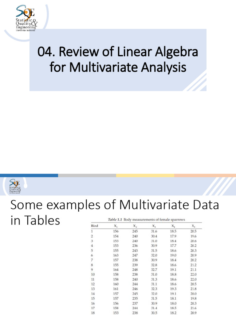 Linear Algebra for Multivariate Analysis | PDF