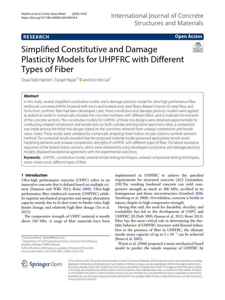 Simplified Constitutive and Damage Plasticity Models For UHPFRC With ...